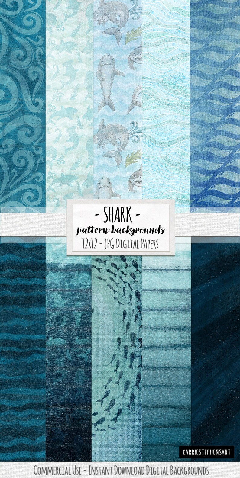 Shark Background Blue Scrapbooking Printable Digital Paper | Etsy