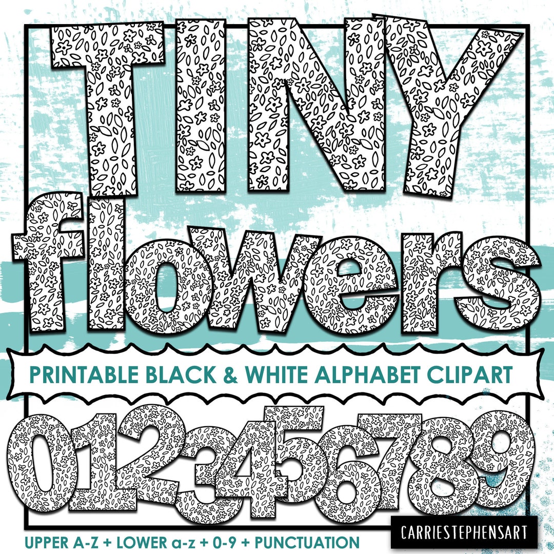 Tiny Flowers Alphabet Clipart, PRINTABLE Bulletin Board Letters, Black ...