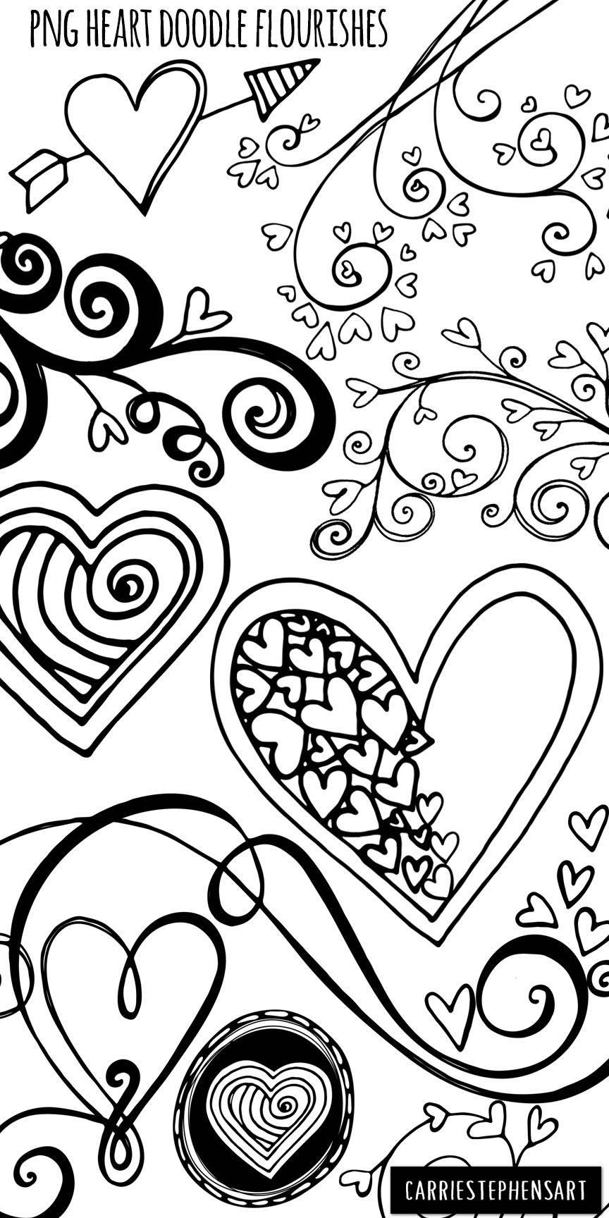 Heart Doodles Clipart PNG Printable Valentine Graphics - Etsy