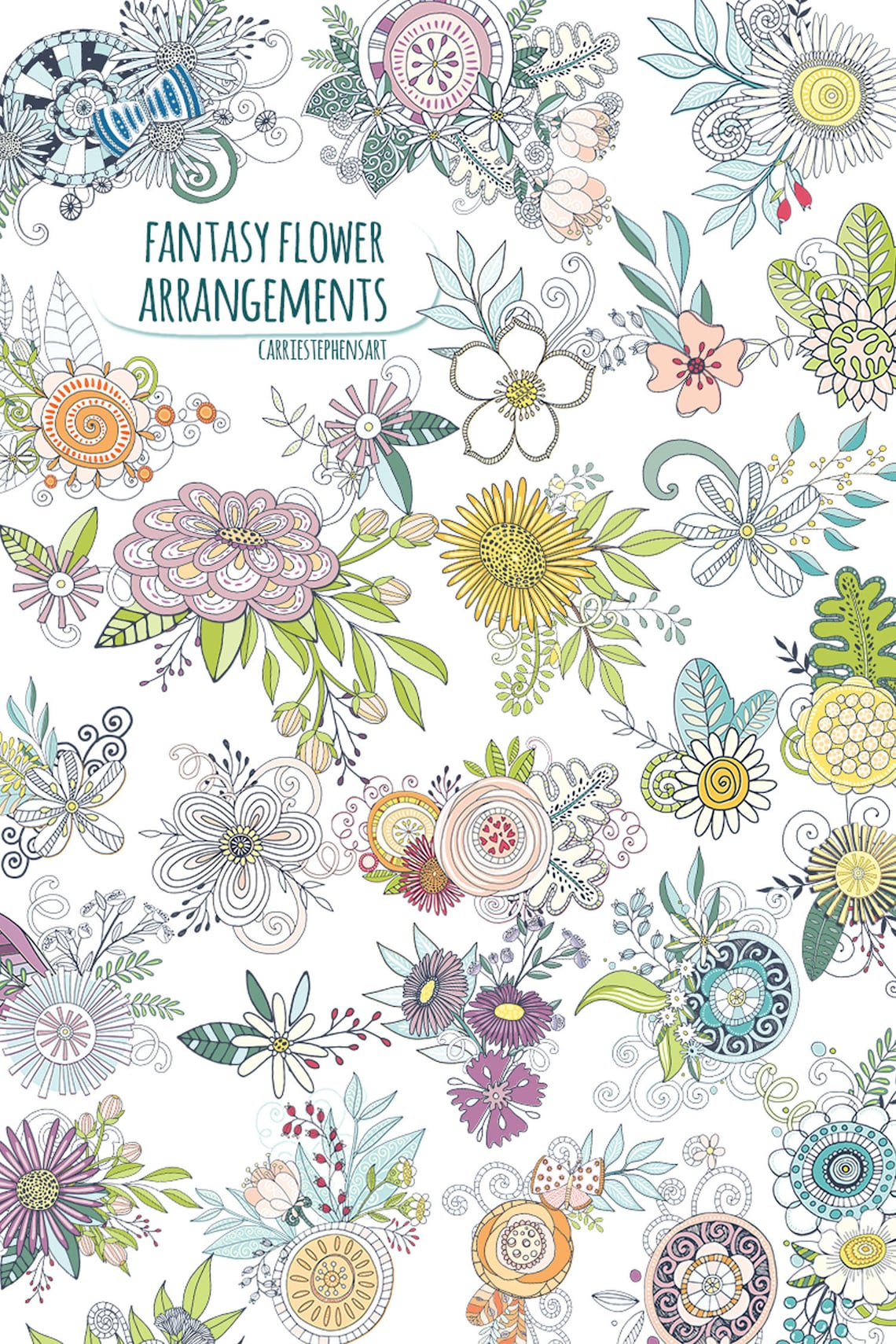 Whimsical Flower Clip Art Boho Floral Bouquets Arrangements - Etsy