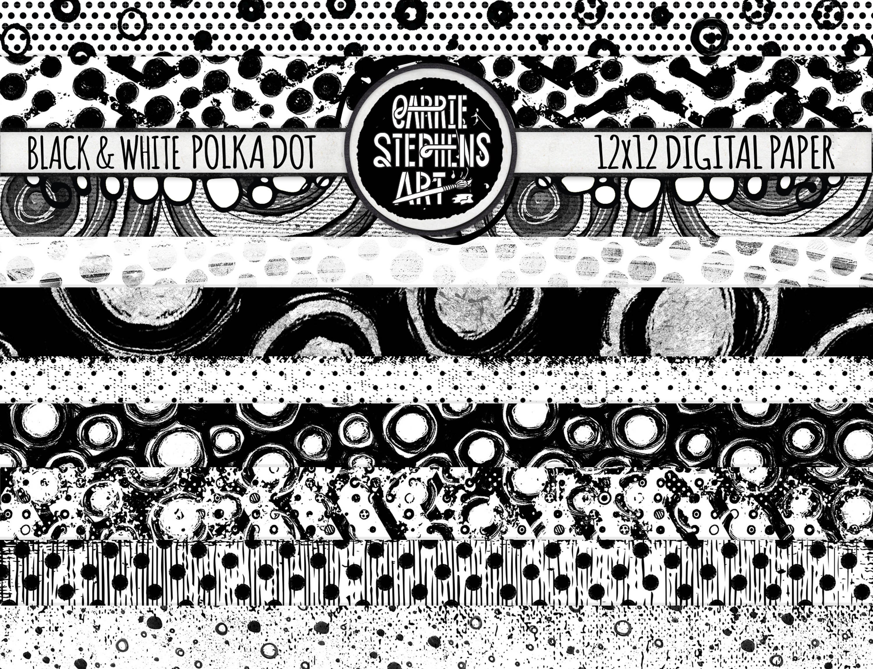 Black & White Polka Dot Digital Paper Pack 12x12 Backgrounds | Etsy