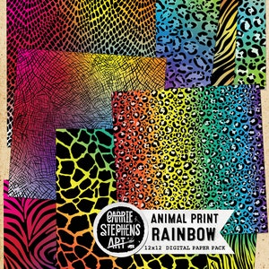 Wild Animal Print Digital Paper, Exotic Rainbow Leopard Pattern ...