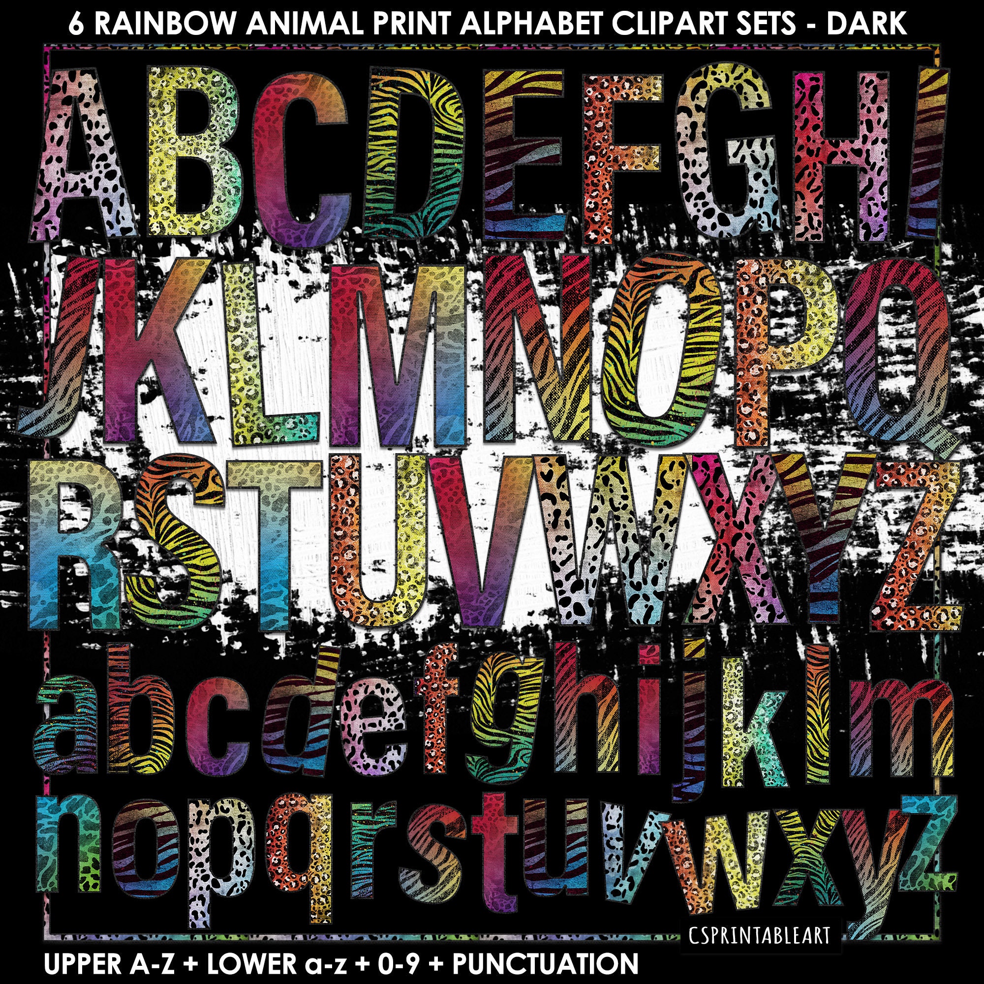 Rainbow Animal Print Alphabet Clip Art Tiger King Colorful - Etsy