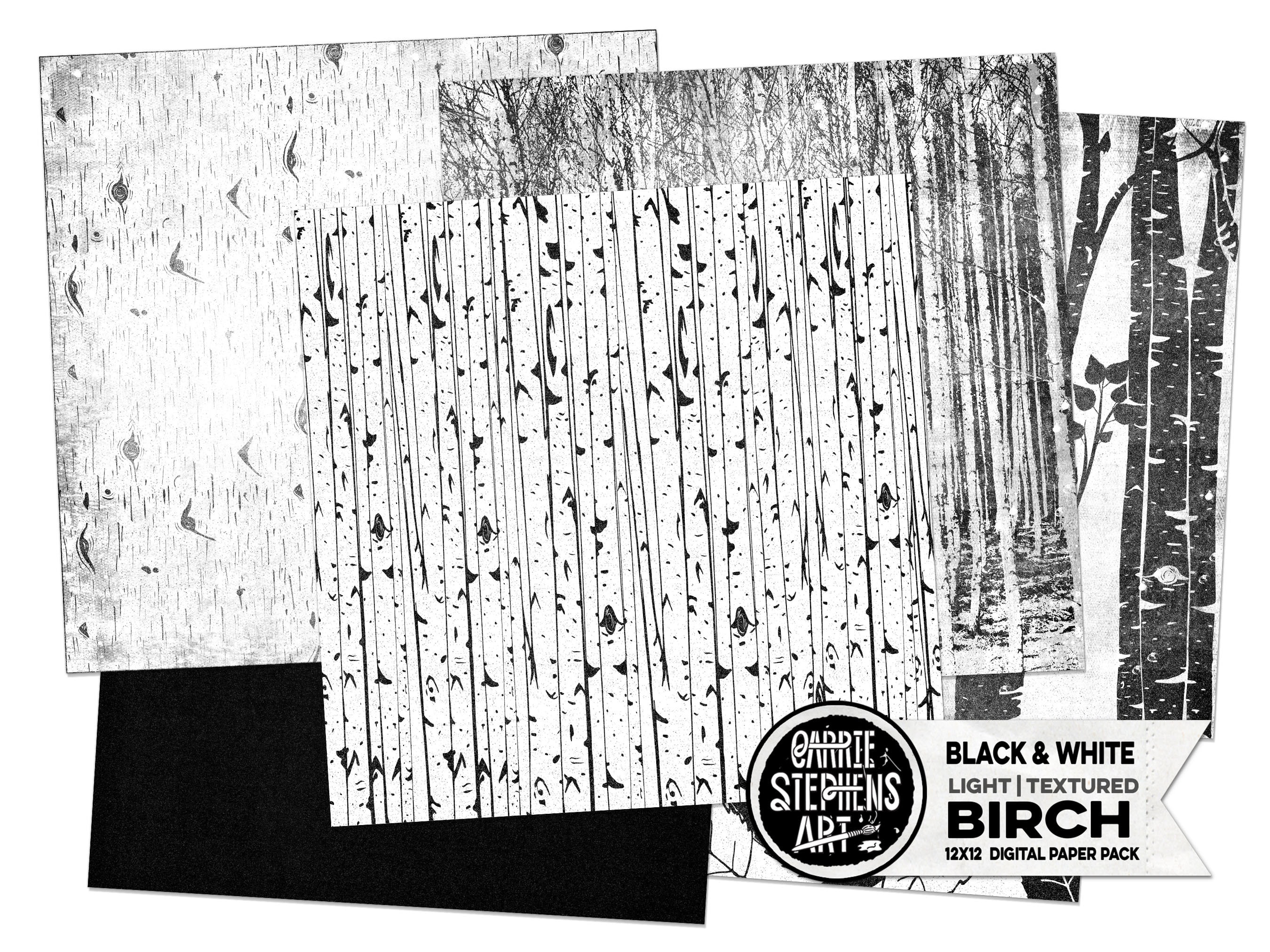 Black & White Birch Wood Grain Digital Paper Pack Textured - Etsy Canada