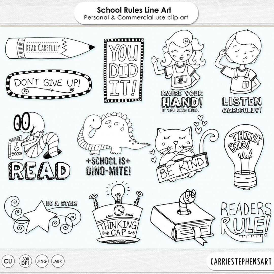 Teacher Digital Stamps,school Clip Art, PNG Outlines + Photoshop ...