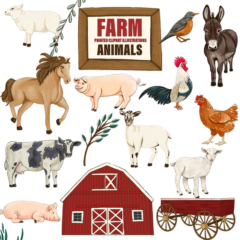 Farm Animal Clipart Painted Animal Illustrations Farm Kids - Etsy