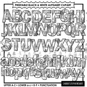 Alphabet Clipart, PRINTABLE Bulletin Board Letters, Zen Mountain Black ...