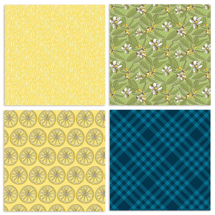 Lemon Digital Paper Blue Gingham Polkadot Yellow Patterned | Etsy