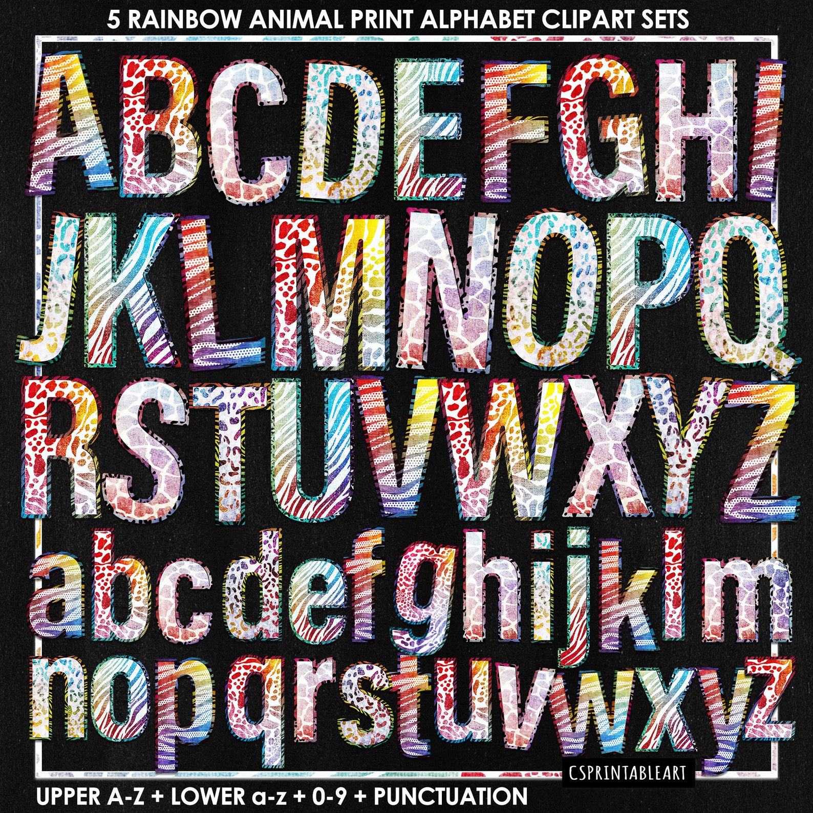 Alphabet Letters Clip Art Rainbow Animal Print Light - Etsy