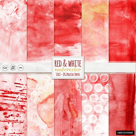 Christmas Watercolor Background, White & Red Painted Digital Paper ...