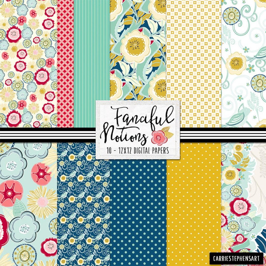 Bold Floral Pattern Digital Paper Set, Commercial Use Background Papers ...
