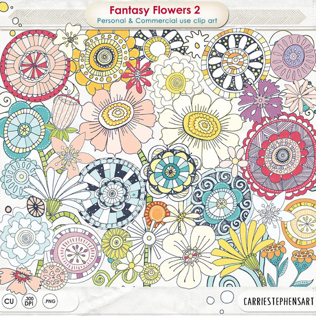 Whimsical Spring Flower Clipart, Floral Images Instant Download PNG ...