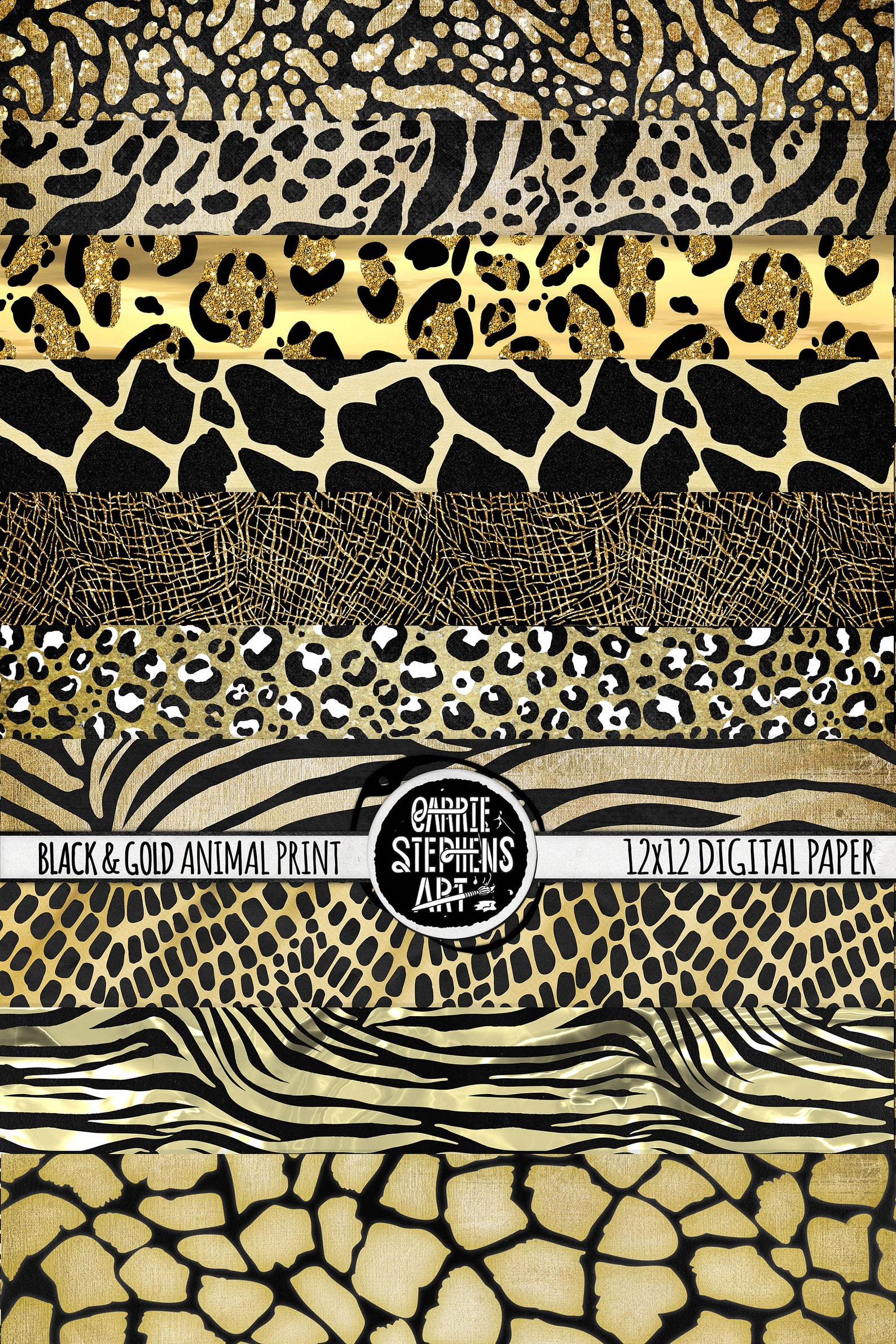 Black & Gold Animal Print Digital Paper Patterns - Etsy