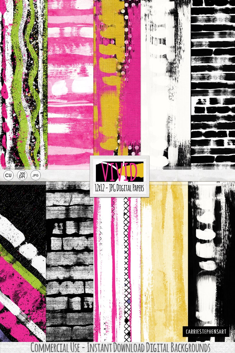 Painted Stripe Digital Paper Vivid Basics Scrapbook | Etsy