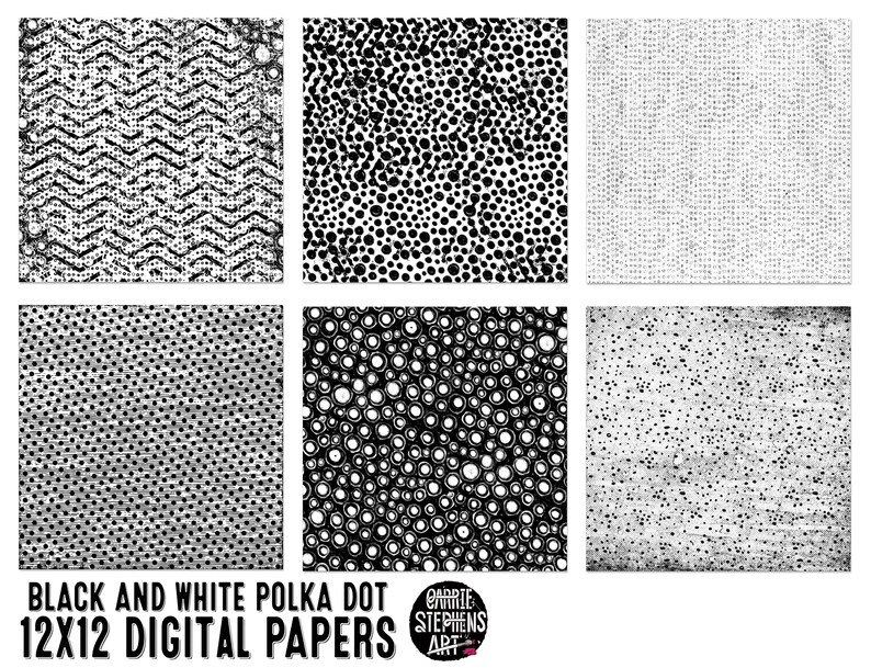 Black & White Polka Dot Digital Paper Pack 12x12 Backgrounds - Etsy
