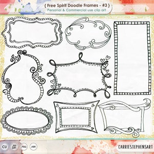 Whimsical Doodle Frames Bundle, Hand Drawn Label Clip Art, Digital ...