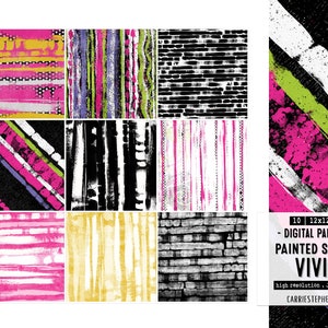 Painted Stripe Digital Paper, Vivid Basics Scrapbook Background, Funky ...