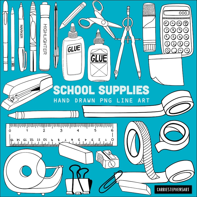 School Supplies Line Art Image | Etsy
