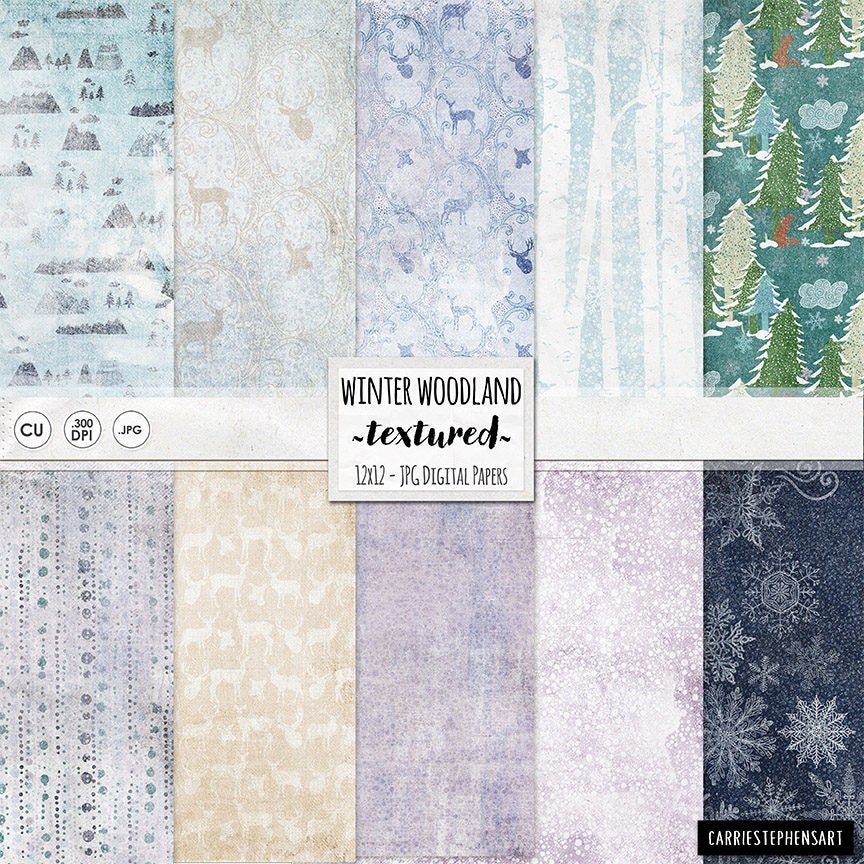 Winter Digital Paper Winter Woodland Wonderland Christmas - Etsy