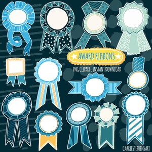 Blue Award Ribbon Clipart Graphics, Instant Download Winner Label Clip ...