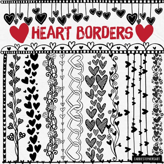 Line Heart Border ClipArt, Heart Digital Stamps, Printable Border PNG ...