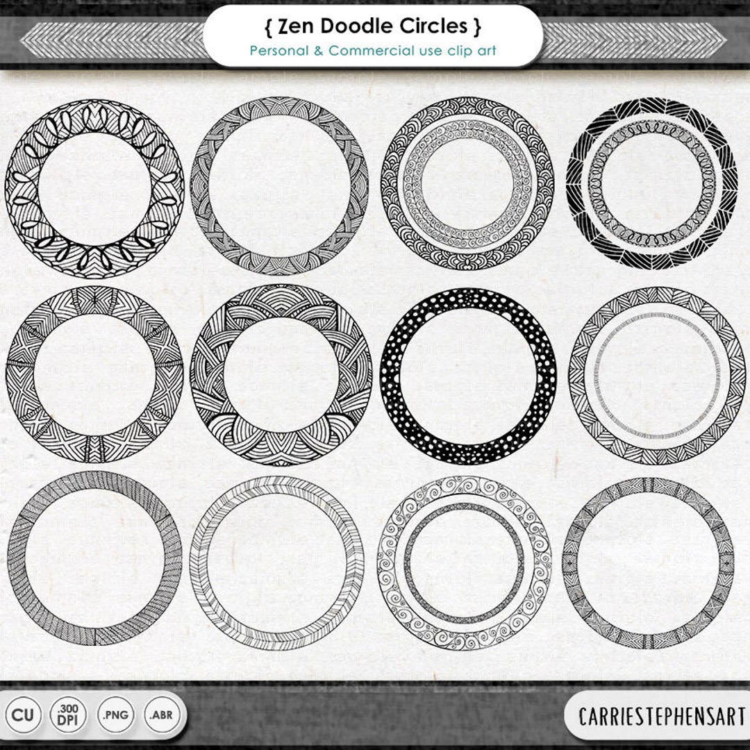 Circle Frame Clipart, Zen Doodle Border, Round Digital Stamp Overlay ...