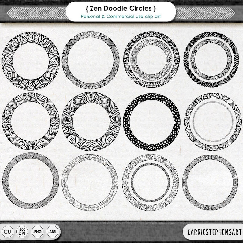 Circle Frame Clipart Zen Doodle Border Round Digital Stamp - Etsy UK