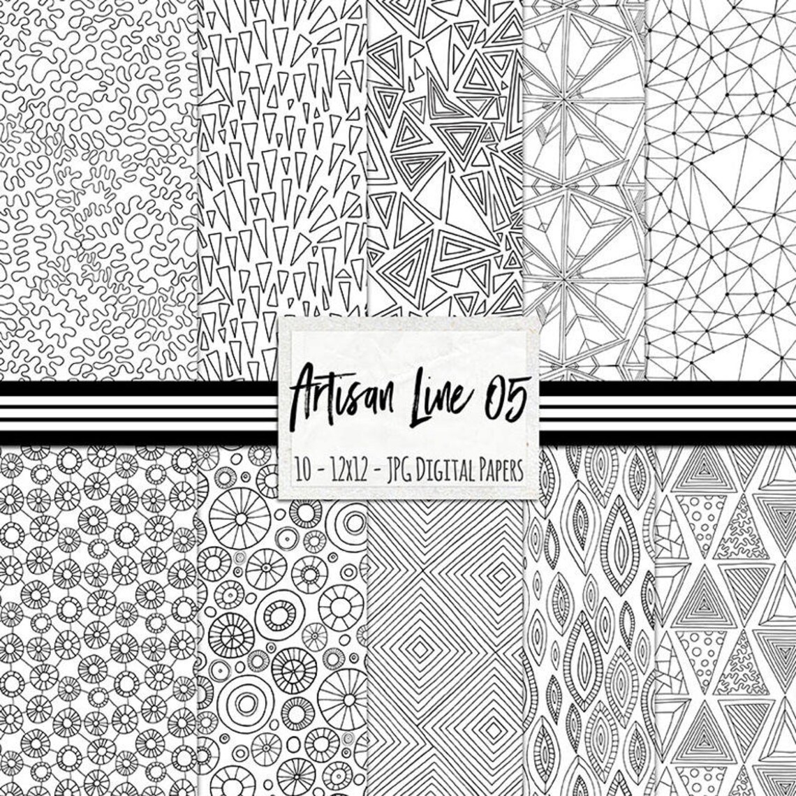 Doodle Digital Paper Black & White Geometric Pattern | Etsy