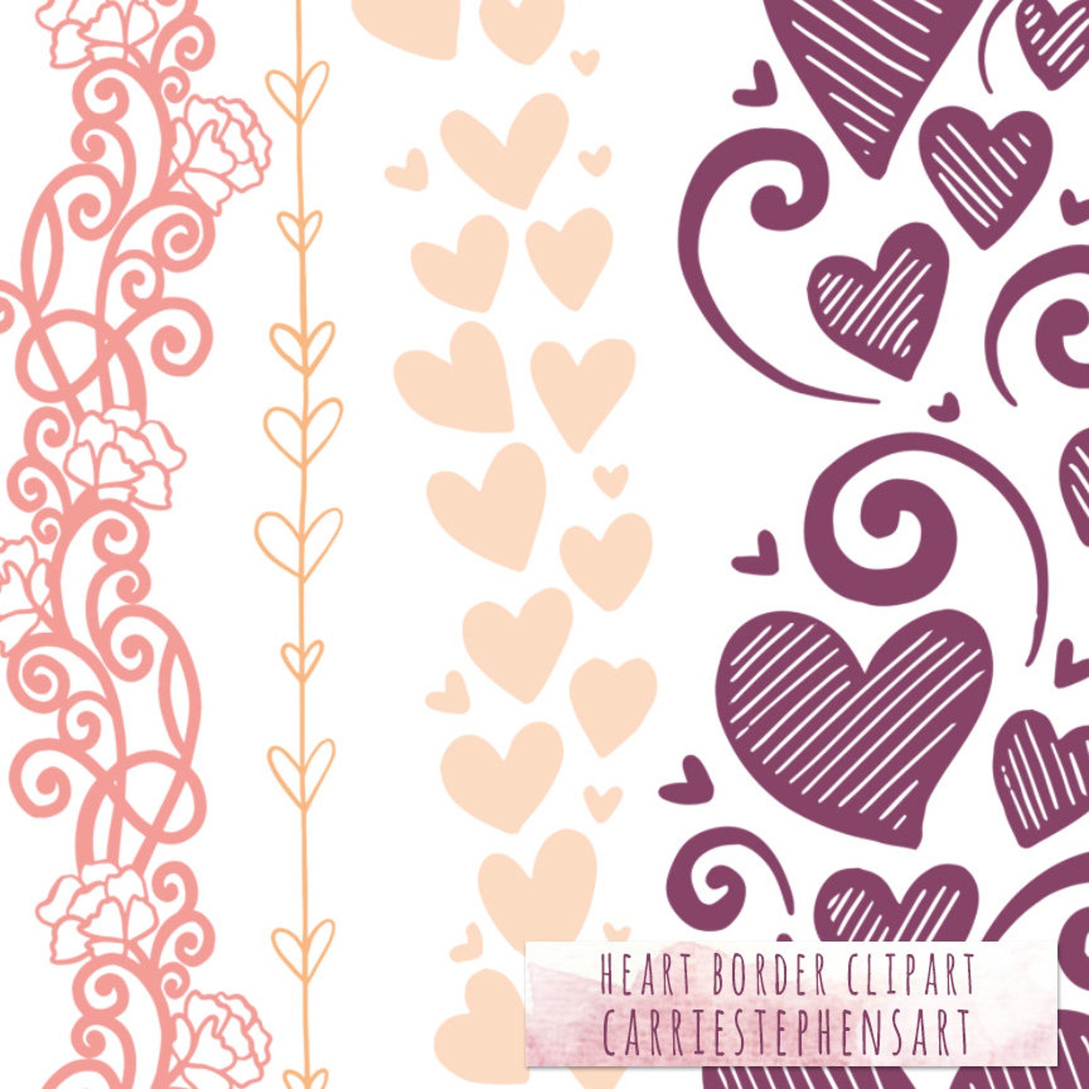 Line Heart Border Clipart Heart Digital Stamps Printable - Etsy