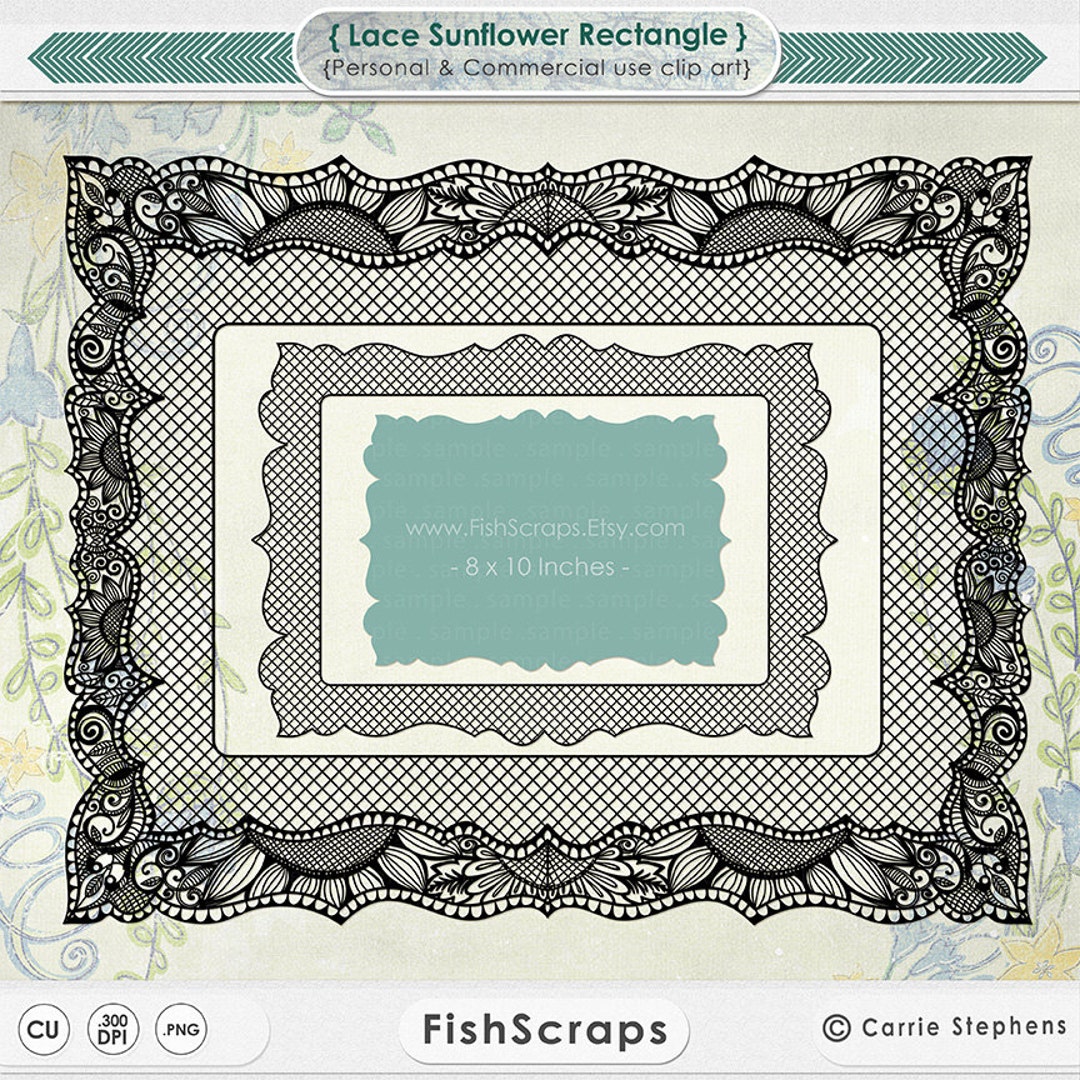 Digital Lace Border Frame Clipart, 8 X 10 Rectangle Frame, Sunflower ...