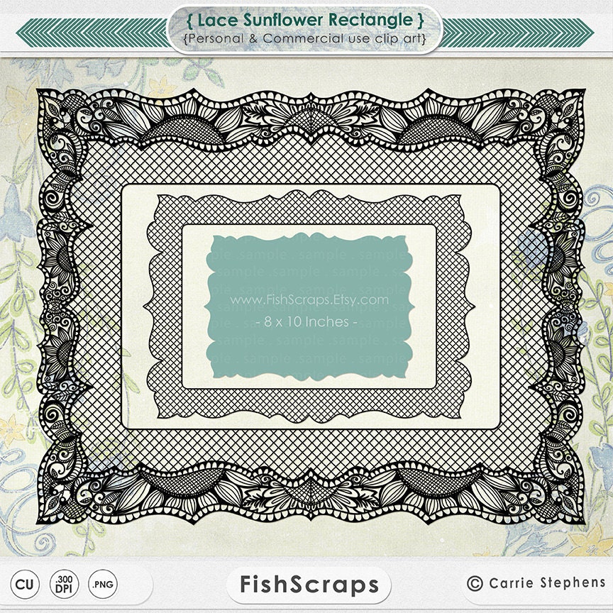 Digital Lace Border Frame ClipArt 8 x 10 Rectangle Frame | Etsy