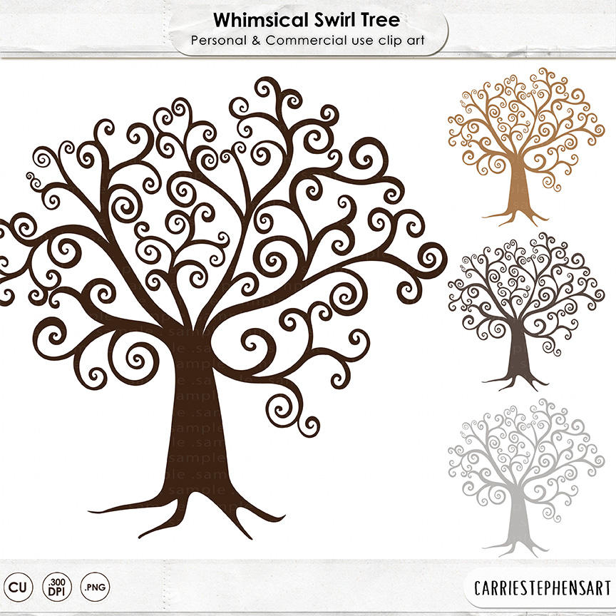 Whimsical Tree Silhouette Decorative Family Tree Silhouette Stock