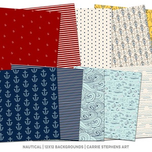 Nautical Digital Paper, Anchor Pattern, Summer Nautical Wedding ...