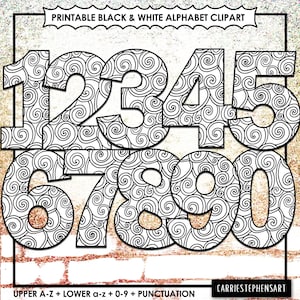 Swirls Alphabet Clip Art, Printable Bulletin Board Letters, Black ...