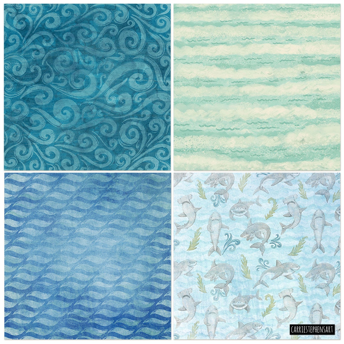 Shark Background Blue Scrapbooking Printable Digital Paper | Etsy