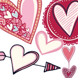 Heart Doodle Clip Art, Purple and Pink Heart Doodles, Love Valentine's ...