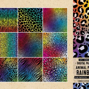 Wild Animal Print Digital Paper, Exotic Rainbow Leopard Pattern ...