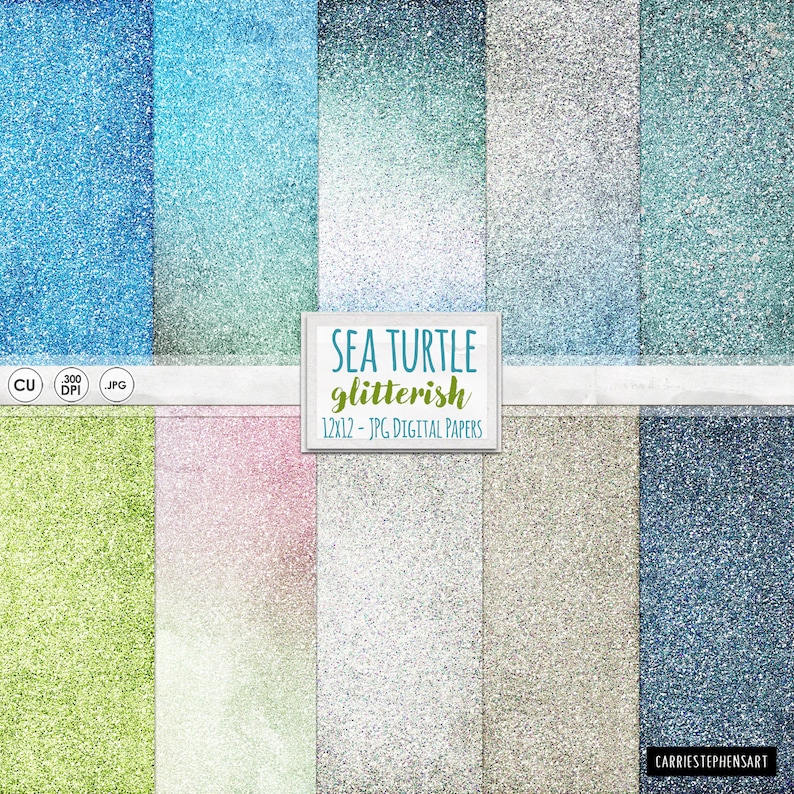 Sea Turtle Glitter Digital Paper Teal Blue & Green Water - Etsy