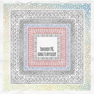 Square Zen Doodle Frame Clip Art Set With Intricate Geometric, Tribal ...