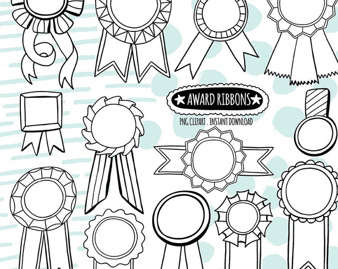 Doodle Award Ribbon, Black & White Lineart Digital Graphic, Line Art ...