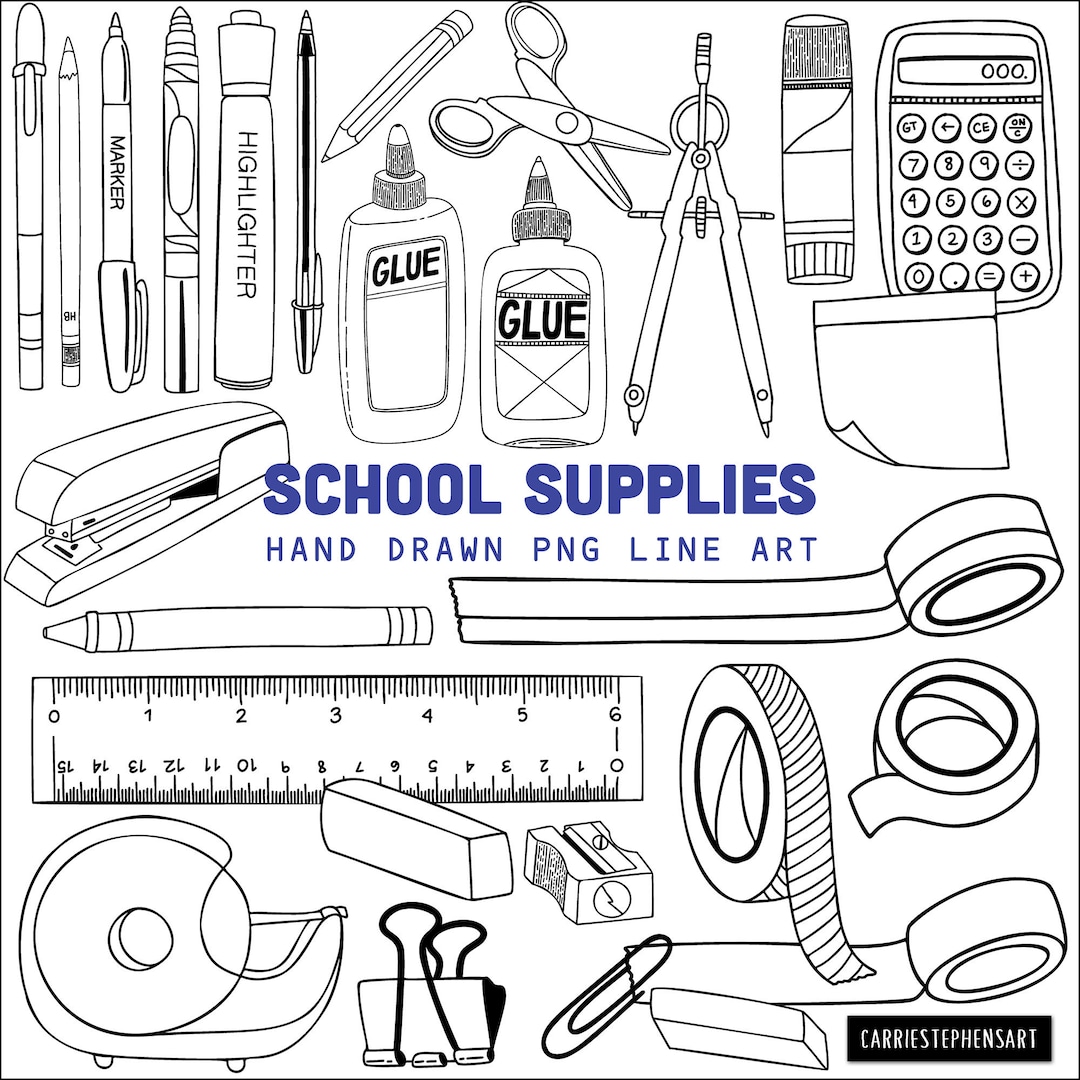 School Supplies Line Art Image - Etsy