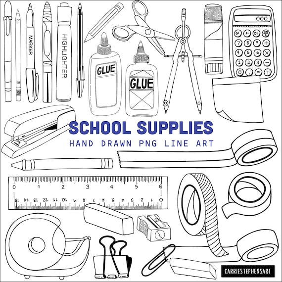 Black And White School Supplies Clip Art