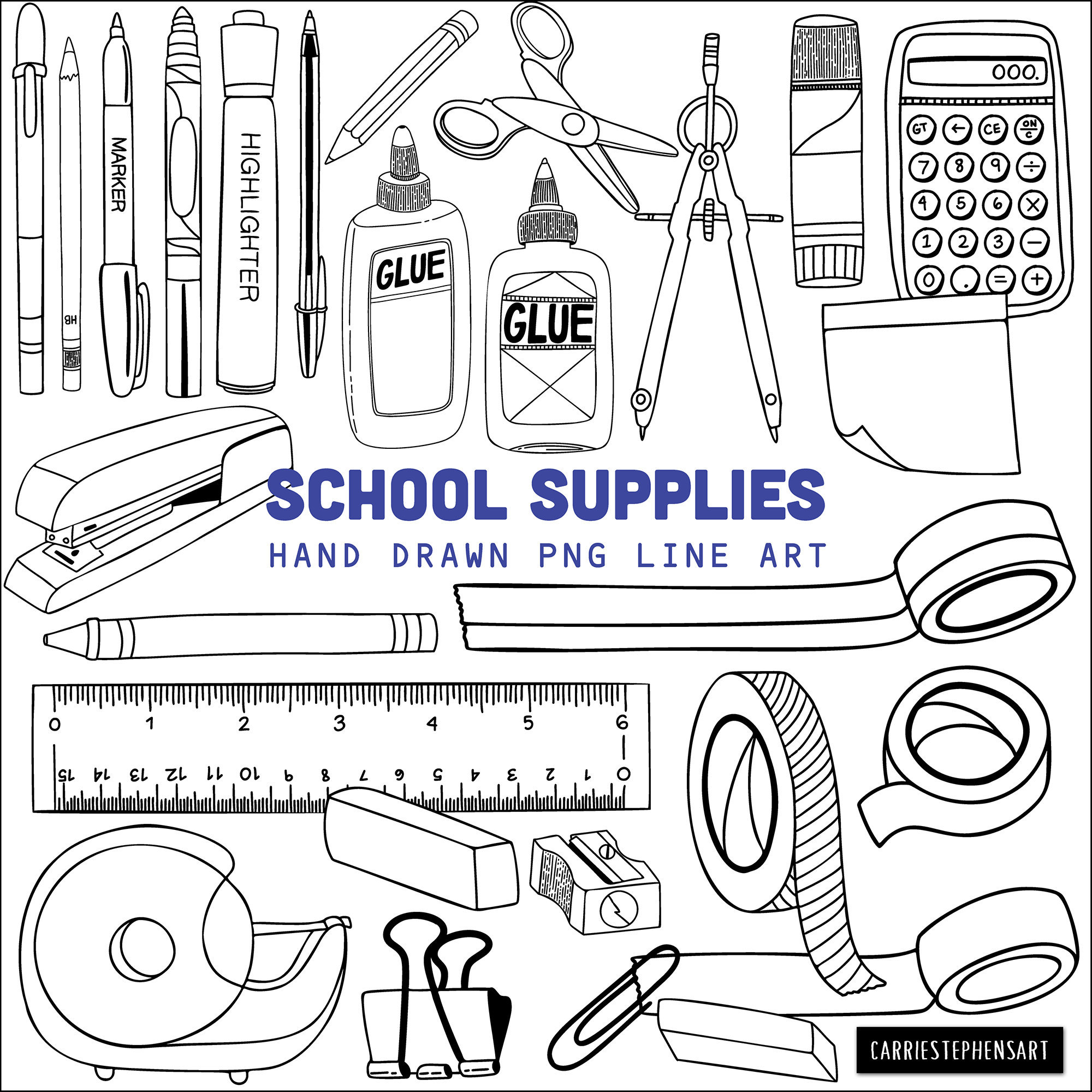 Black And White School Supplies Clipart