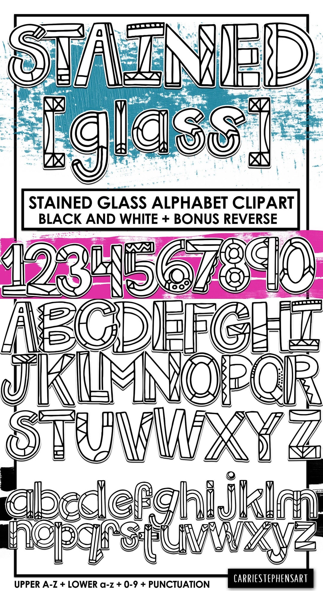 Modern Black And White Stained Glass Alphabet Clipart Geometric Doodle Bulletin Board Letters Not