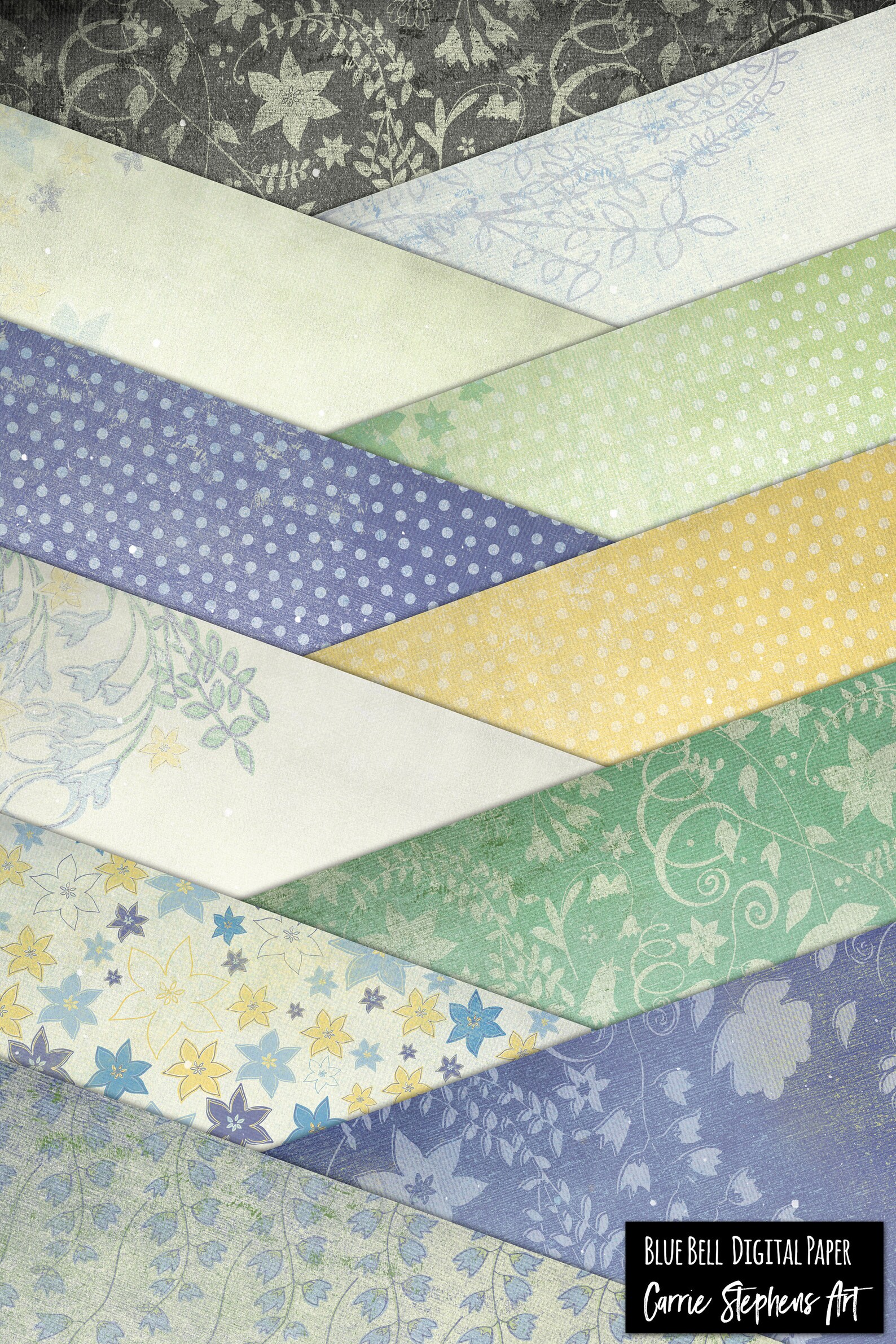 Flower Digital Papers, Spring Floral Paper, Periwinkle Blue Flower ...