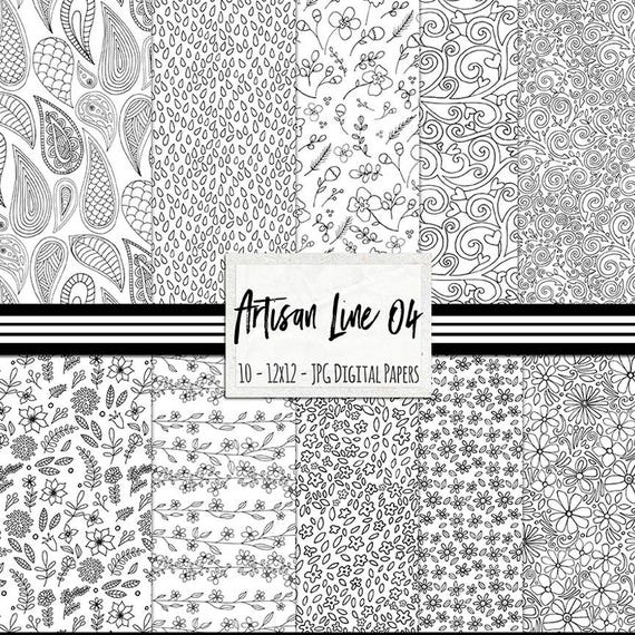 Bohemian Floral Pattern, Black & White Digital Paper, Doodle Flowers ...