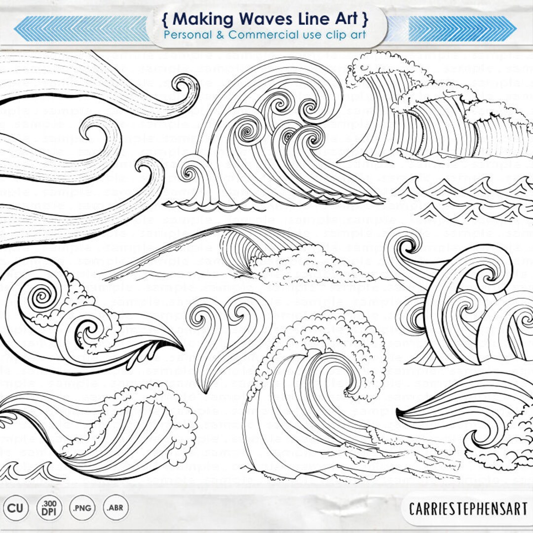 Wave Line Art + Silhouettes, Water Clip Art, Coastal Clipart, Ocean ...
