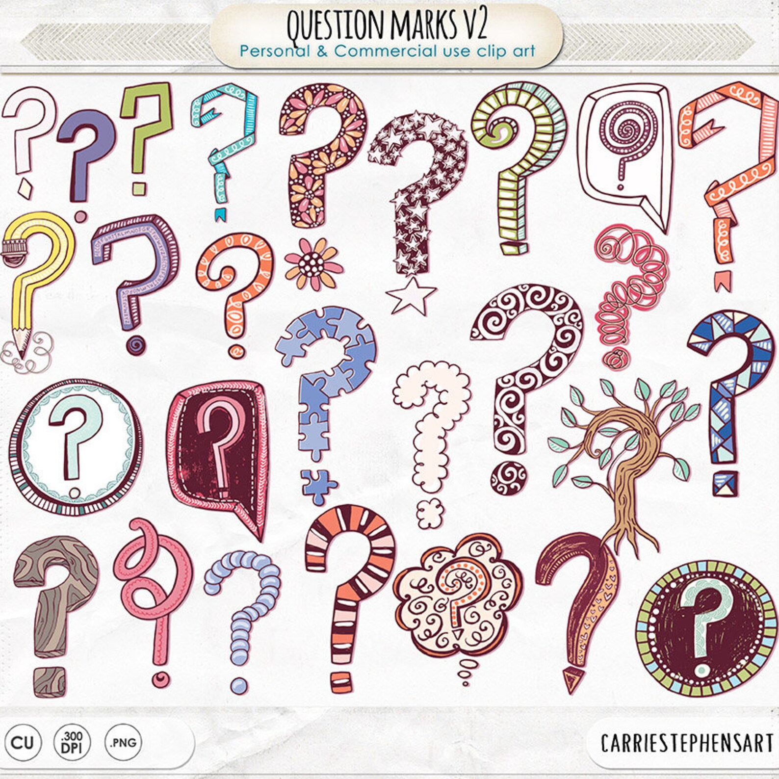 Question Mark Clipart Decorative Question Mark Graphics - Etsy Canada