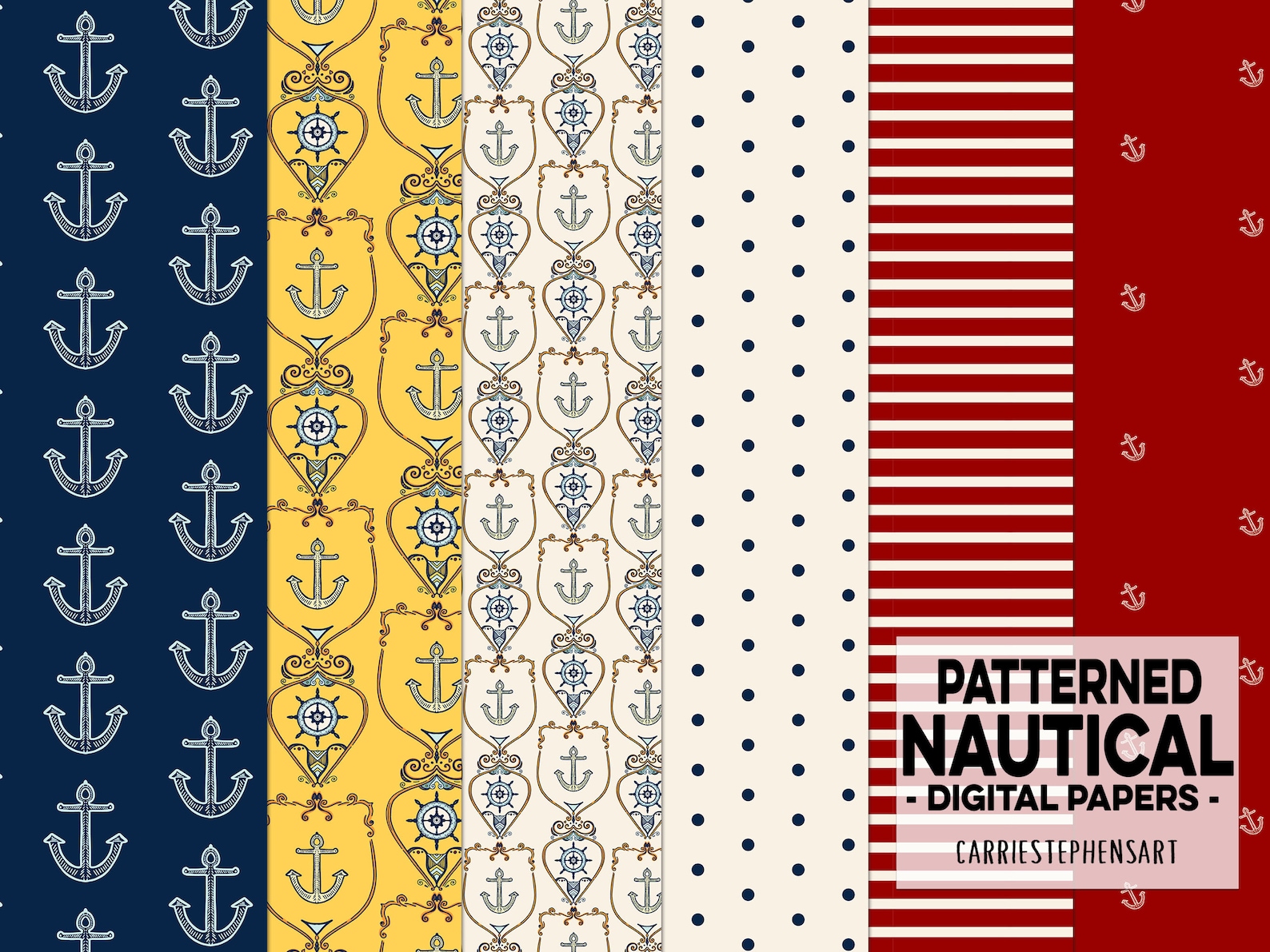 Nautical Digital Paper Anchor Pattern Summer Nautical | Etsy