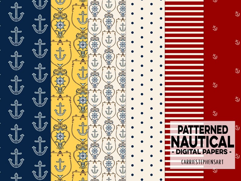 Nautical Digital Paper Anchor Pattern Summer Nautical | Etsy